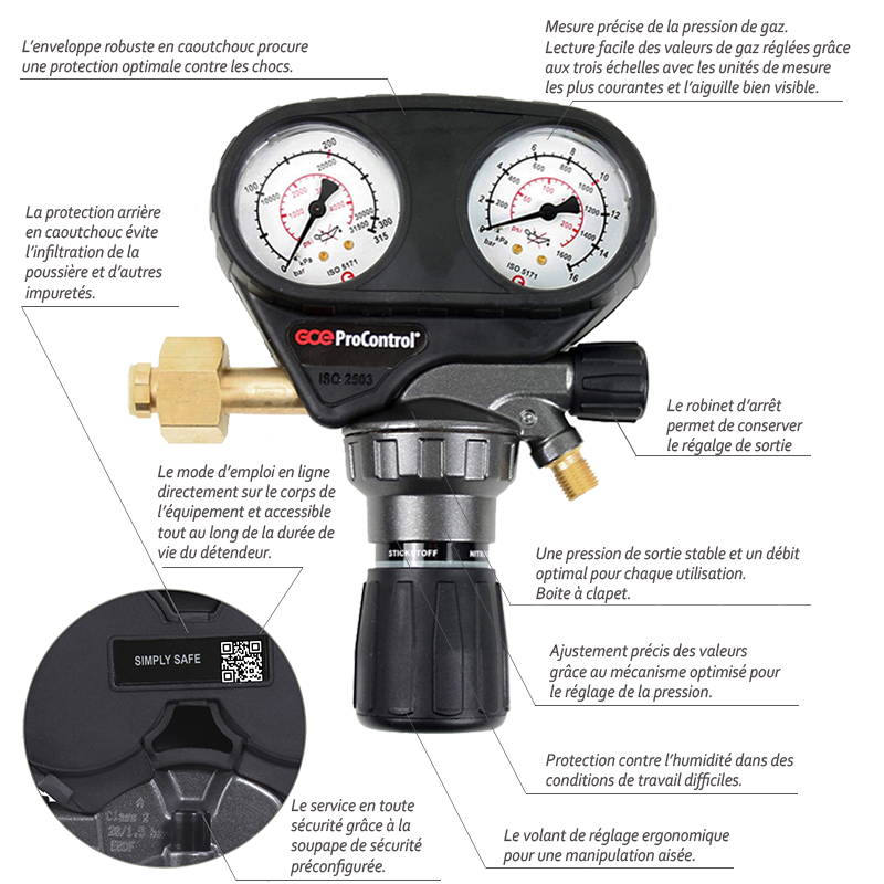 Détendeurs GCE ProControl pour gaz neutres, azote, argon, hélium, CO2